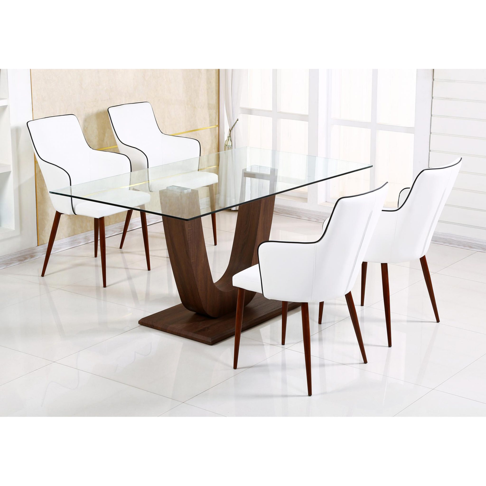 Capri Dining Table Clear Glass Walnut - Buy Home Furniture
